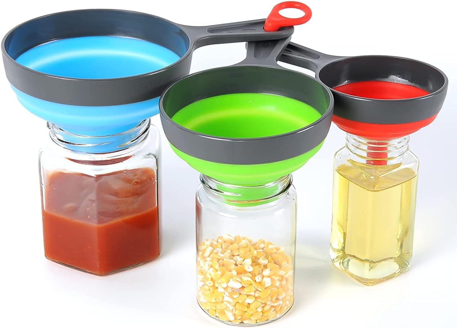 Set of 3 Canning Funnels Silicone Collapsible for Kitchen Use, Food ...