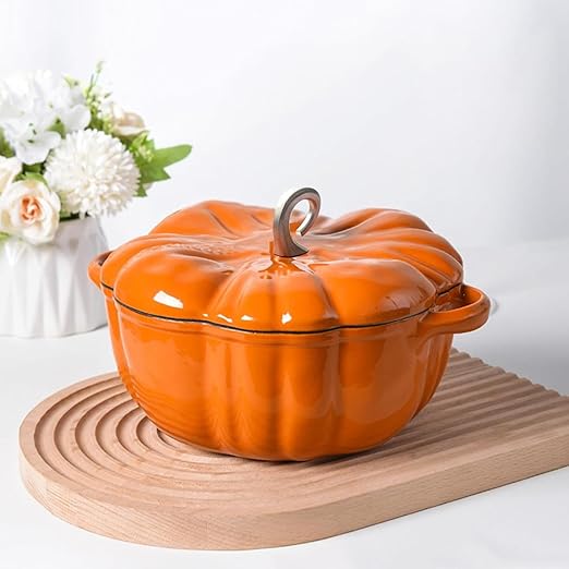 Amazon.com: Pumpkin Dutch Oven with Lid, 4 Qt Enameled Cast Iron Pot - Non-Stick, Oven Safe, for ...