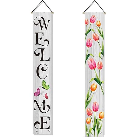 Amazon.com : Spring Banner Outside Floral Porch Sign Outdoor Farmhouse ...