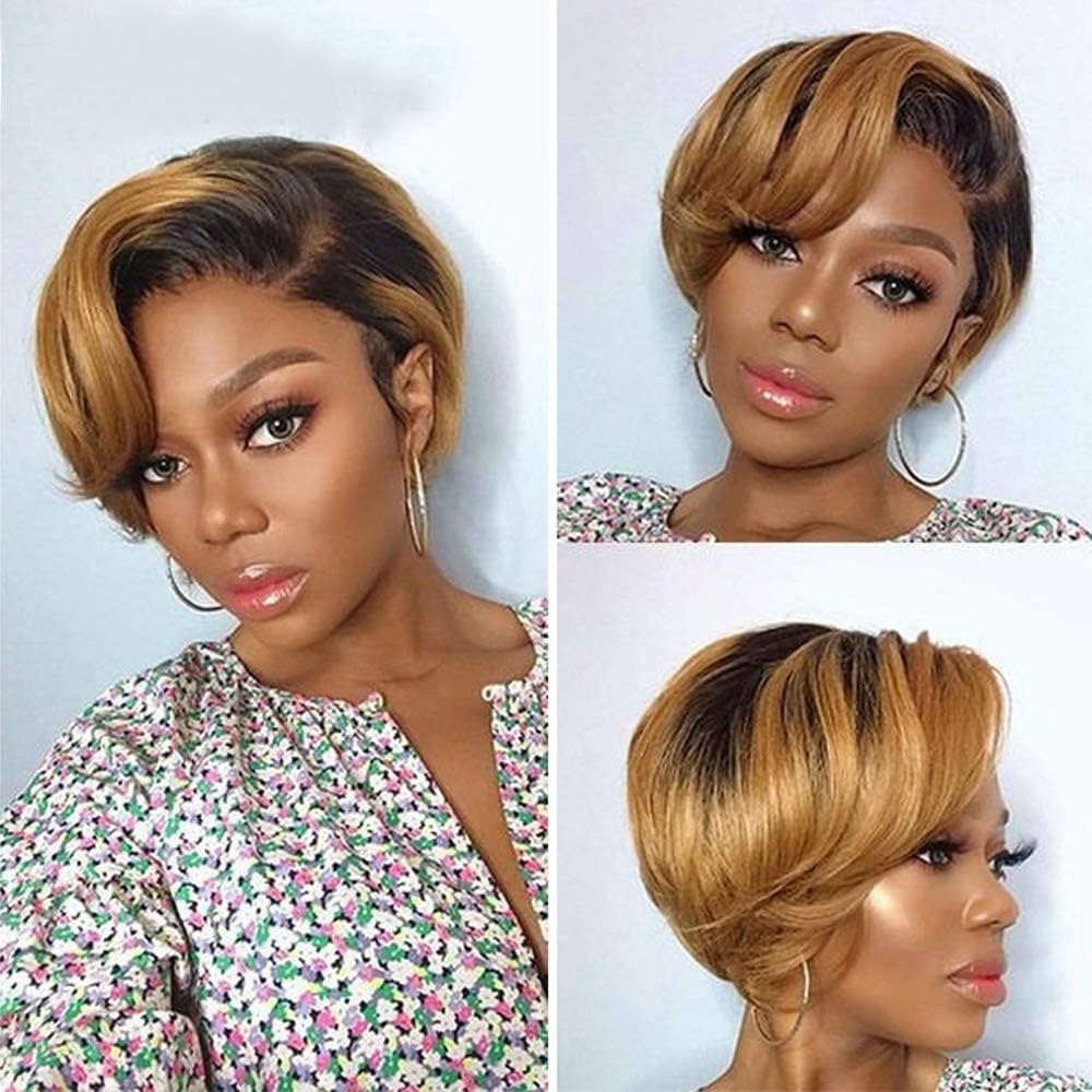 Amazon.com : Wosama Highlight Short Bob Wig Human Hair 13x4 Color Pixie ...