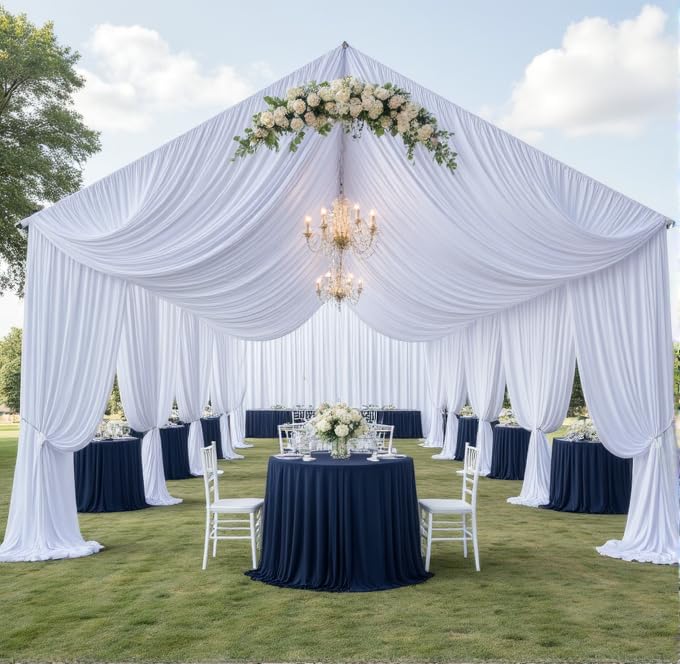 Amazon.com: Htper 10 Panels 5x20ft White Ceiling Drapes for Weddings ...