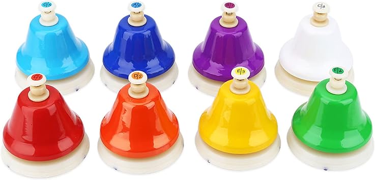 CHEOTIME 8 Colorful Handbells Set, Durable Metal Plastic Hand Bells ...