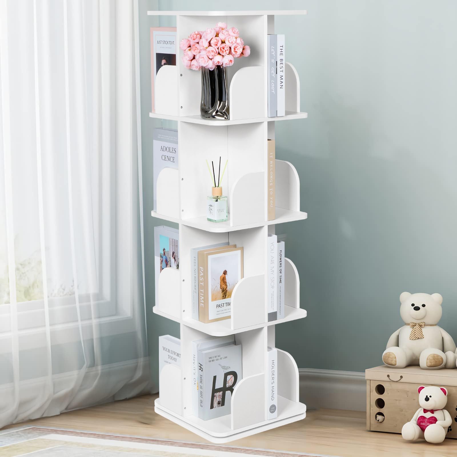 Nisorpa Rotating Bookcase 3 Tier Children's Bookcase 360° Revolving ...