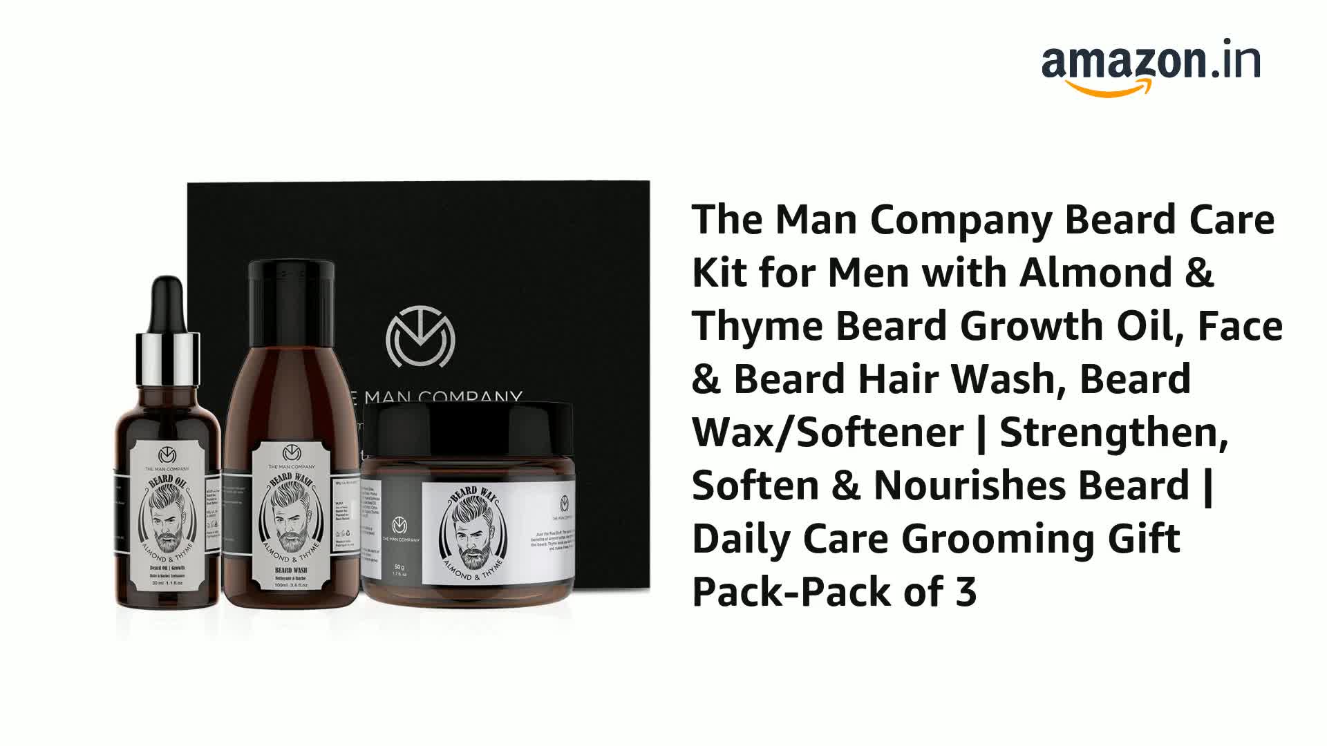 Watch The Man Company Beard Care Kit for Men with Almond & Thyme Beard ...