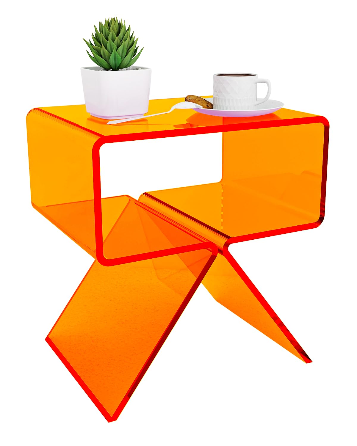Acrylic Side Table Nightstand End Table, Translucent Orange Acrylic Table for Living Room, 11.8 ...
