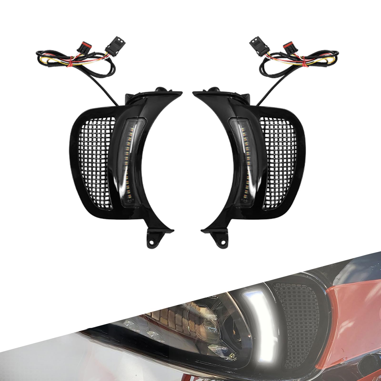 Amazon.com: HCmotorku Motorcycle Headlight Vent Accents LED Turn Signal ...