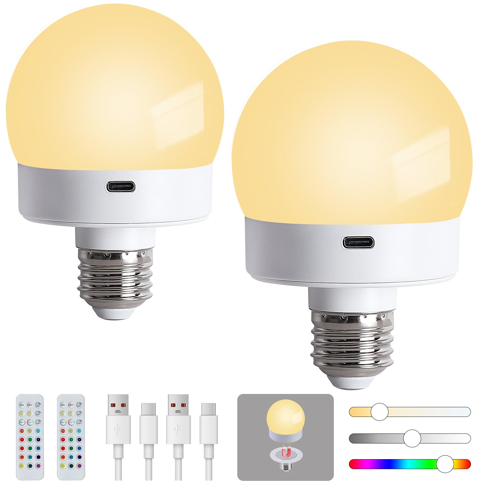 Rechargeable Battery Operated Light Bulb with Remote for Lamps, E26 ...