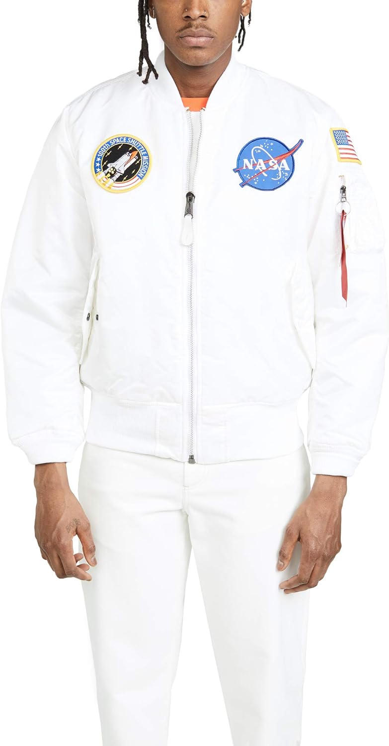 Alpha Industries Men's MA-1 NASA Flight Jacket, White, Small at Amazon ...