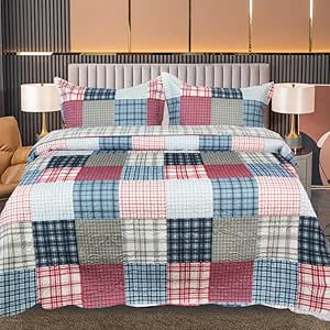Fit Even Quilt Patchwork Bedspread 3 Piece Set – Coverless Quilted ...