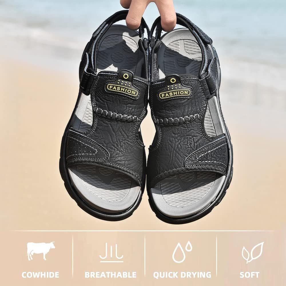 CHAKIE Men's Leather Sport Sandals, Breathable Waterproof Outdoor ...