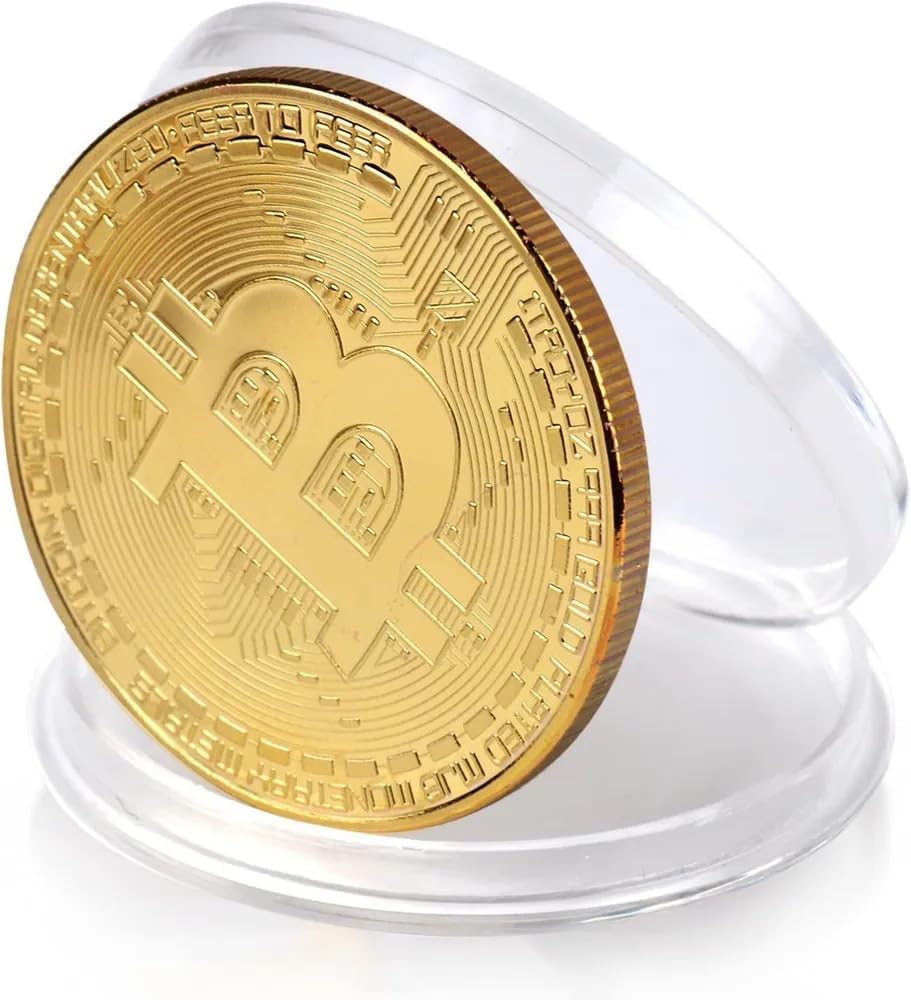 Amazon.com : Puufic Gold Plated Bitcoin Coin, Commemorative BTC Coins ...