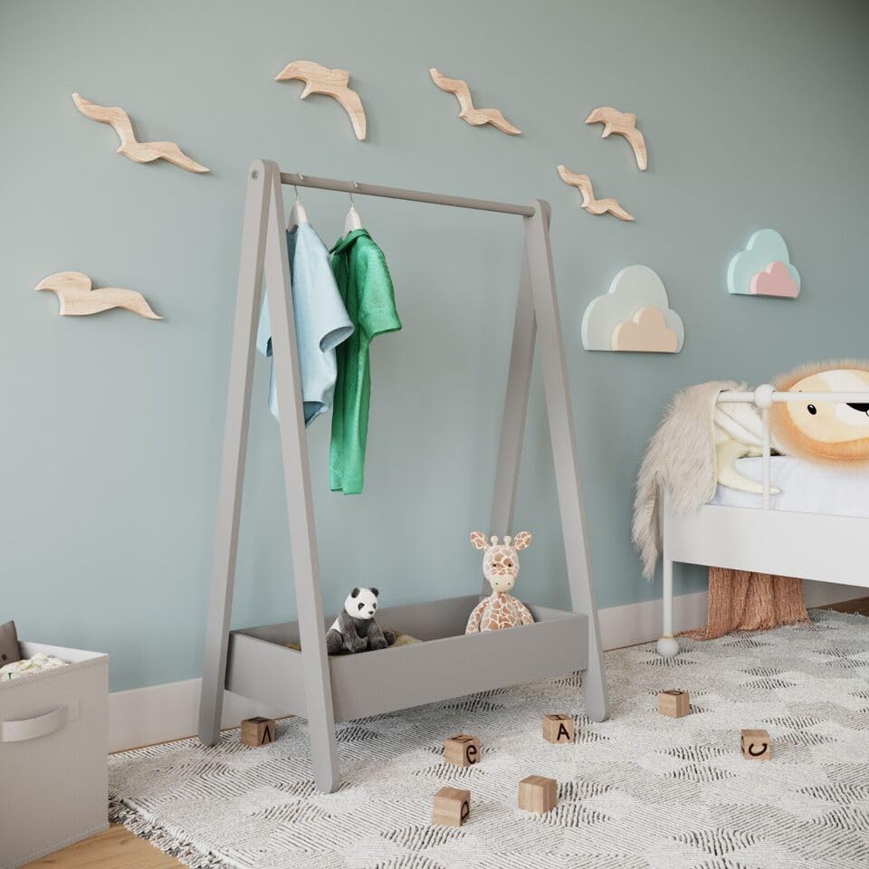 URBNLIVING Kids Wooden Hanging Dress Up Clothes Rail Rack Display Stand ...