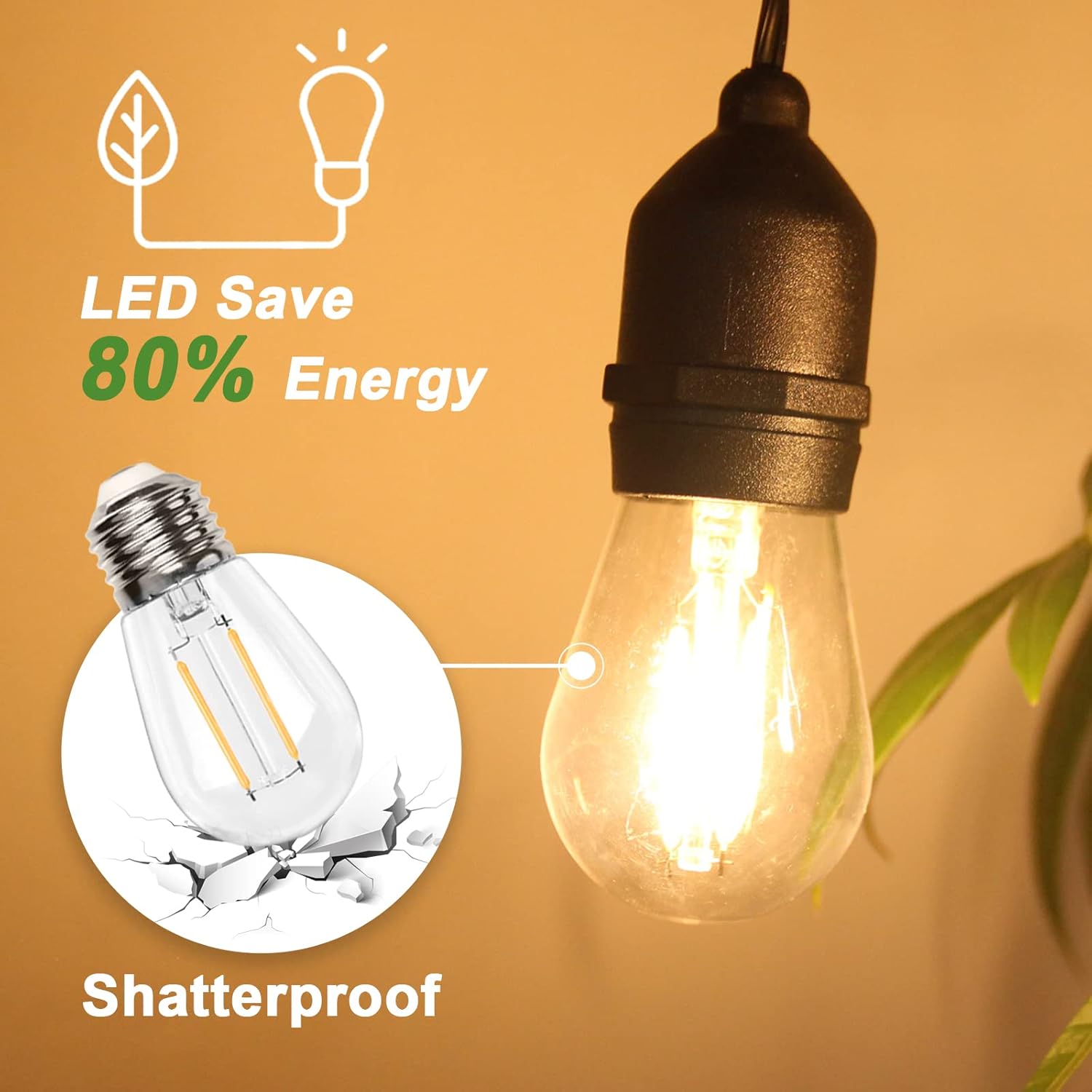 BRIMAX 12FT Outdoor String Lights with 5 LED Bulbs Instruction Manual