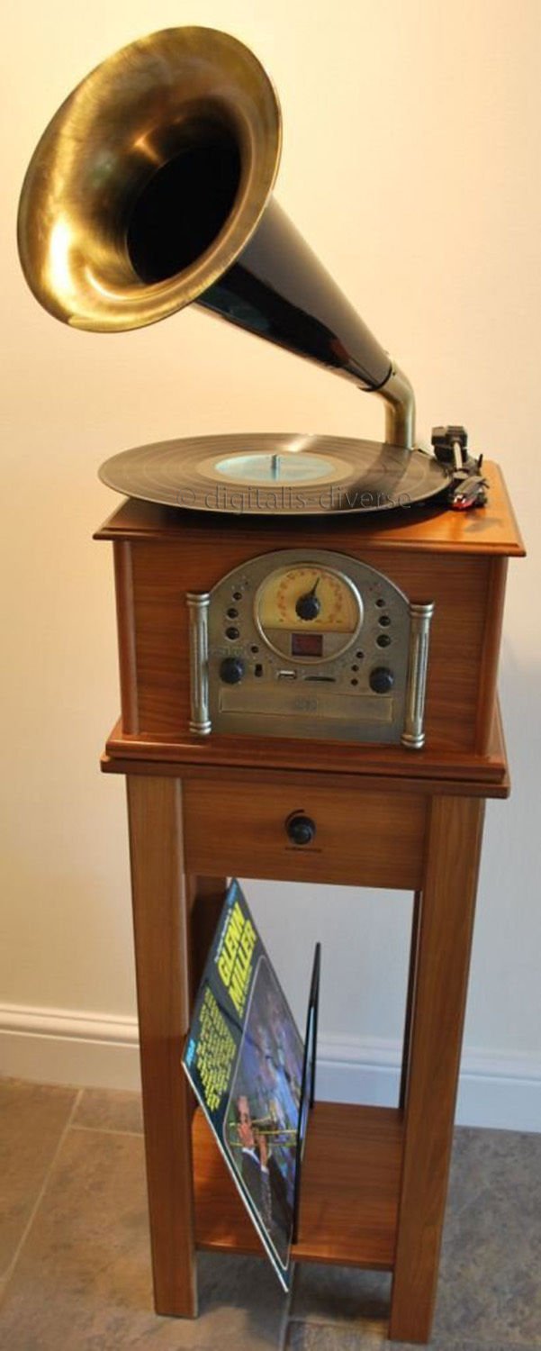 Steepletone Gramophone Style Player Turntable Radio Cd Usb Sd Mp3 ...