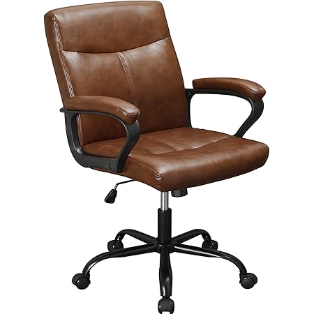 Amazon.com: DICTAC Leather Office Chair Brown Desk Chair Home Office ...