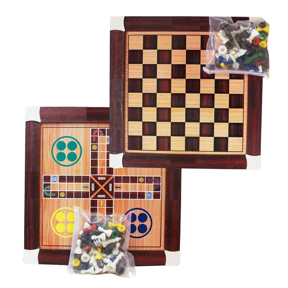 Buy MUREN® Chess and Ludo 2 in 1 Board Set Wooden 14X14 Inch-Reversible ...