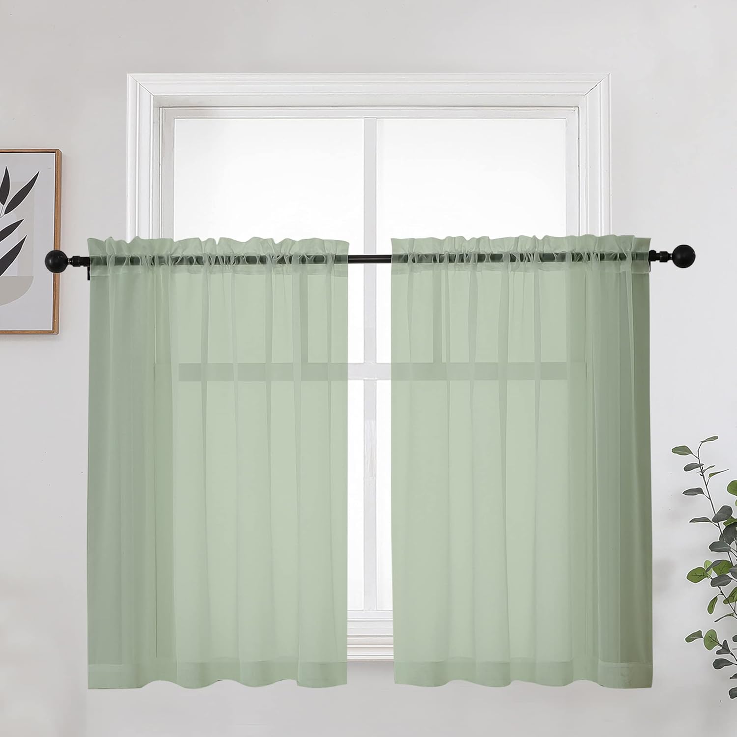 Amazon.com: OWENIE Sage Green Sheer Curtains 36 Inches 2 Panels Set ...