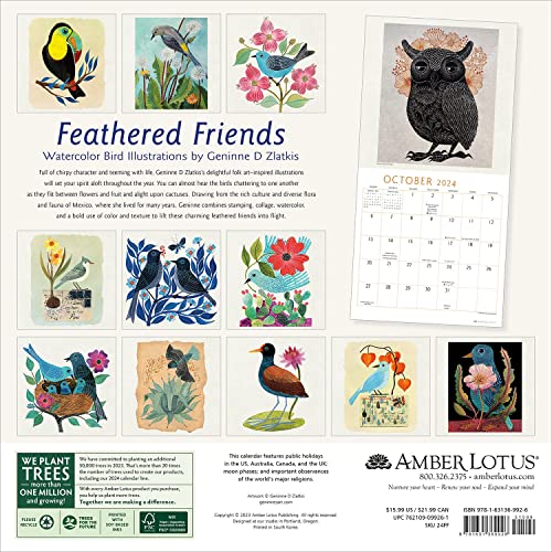 Snapklik.com : Feathered Friends 2024 Wall Calendar: Watercolor Bird ...