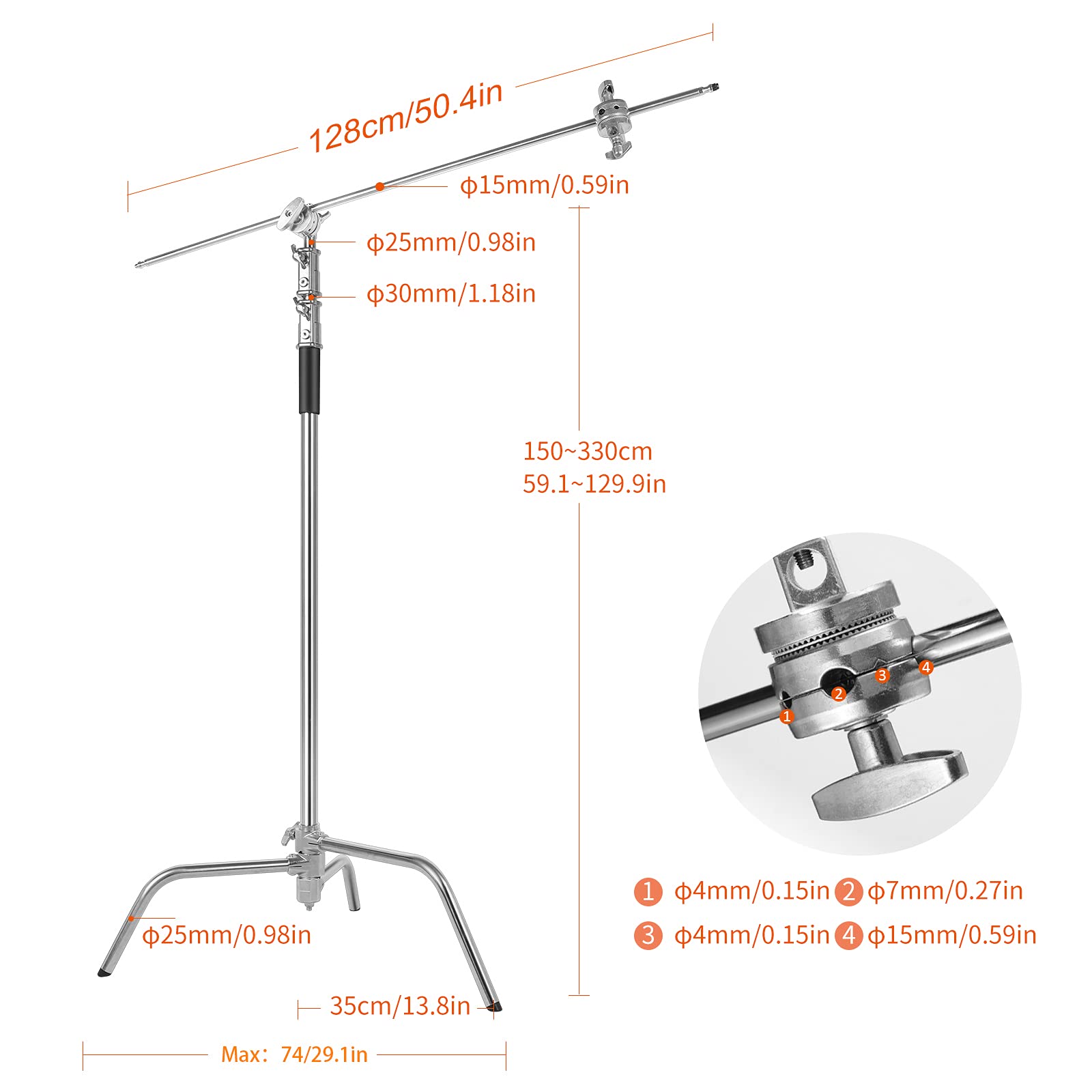 Soonpho 100% Stainless Steel Heavy Duty Light Stand with Wheels ...