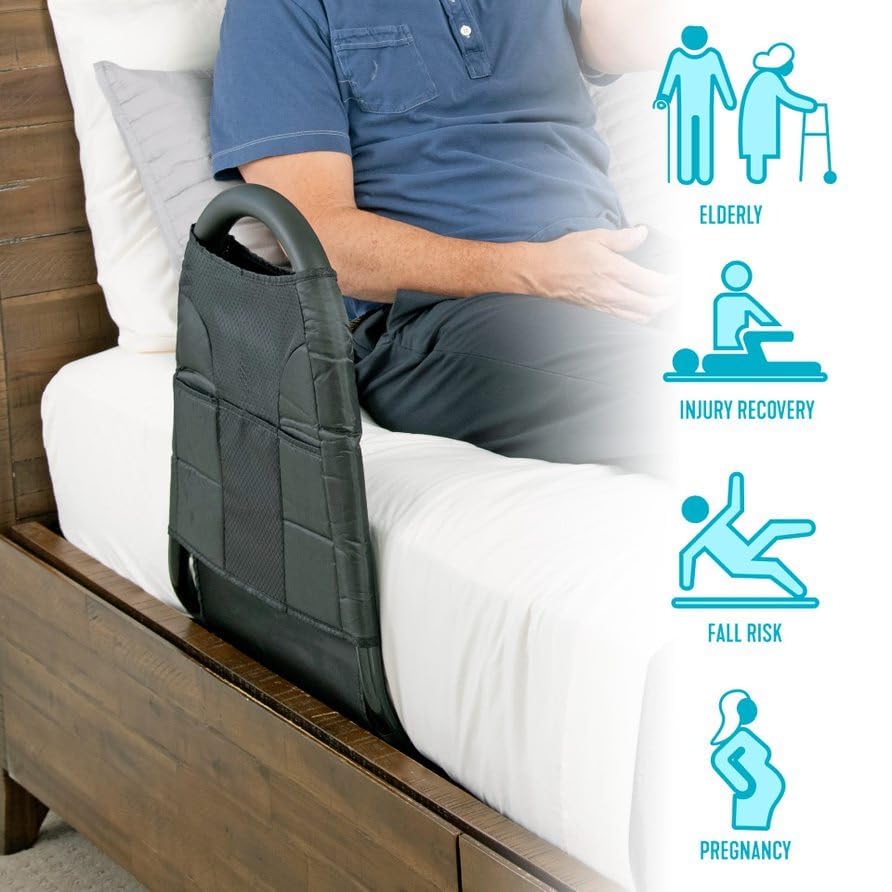 Able Life Bedside Mighty Rail, Padded Rail with Organizer Pouch for ...