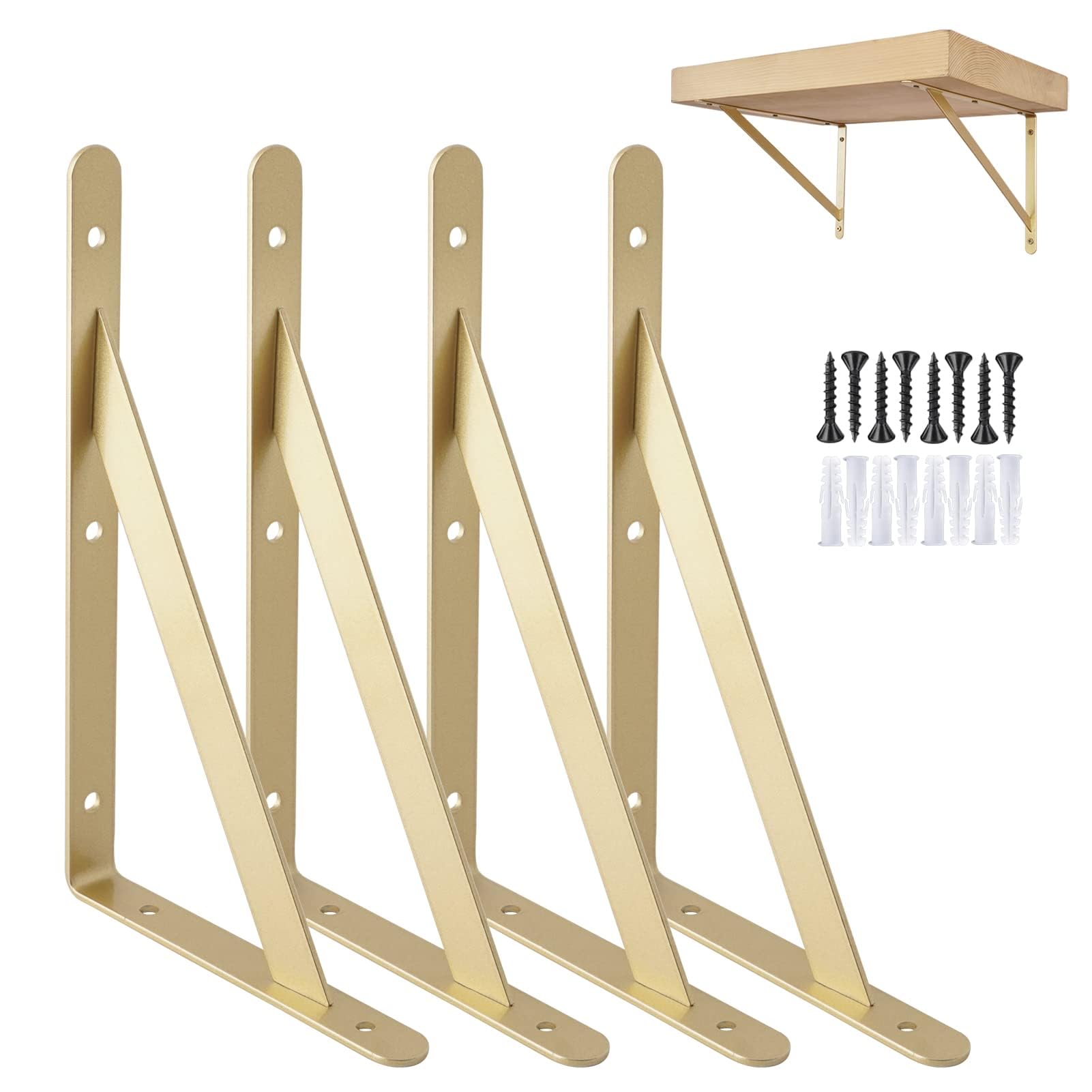 4 Pcs Gold Shelf Brackets Triangle Shelving Brackets Right Angle Wall ...