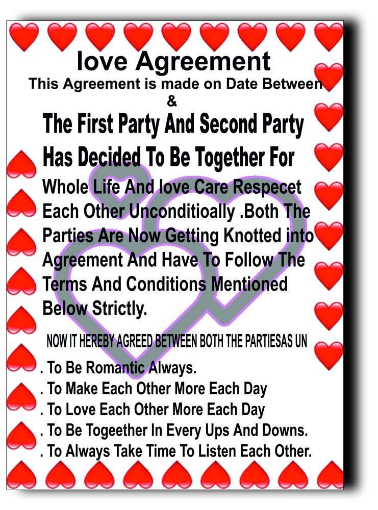 Crazy Sutra® Love Agreement Certificate/Love Contract- For Valentine's ...