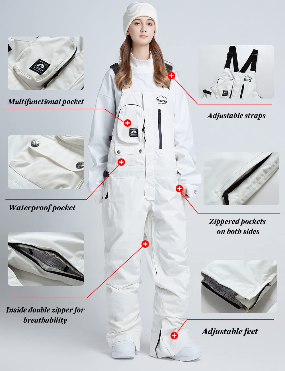 Women and Men's Ski Overalls Waterproof Snow Bibs Ski Pants Windproof ...