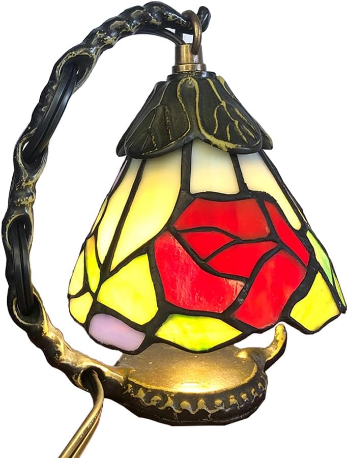 HUIMEIJU Tiffany Glass Small Table Lamp, Colored Glass Table Lamp, Rose ...