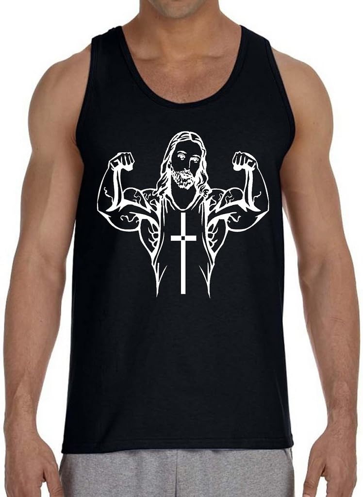 Interstate Apparel Inc Buff Jesus Muscle Flex Men's Black Tank Top ...