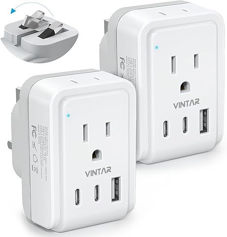 2 Pack US to UK Ireland Plug Adapter, VINTAR Foldable Type G Power ...