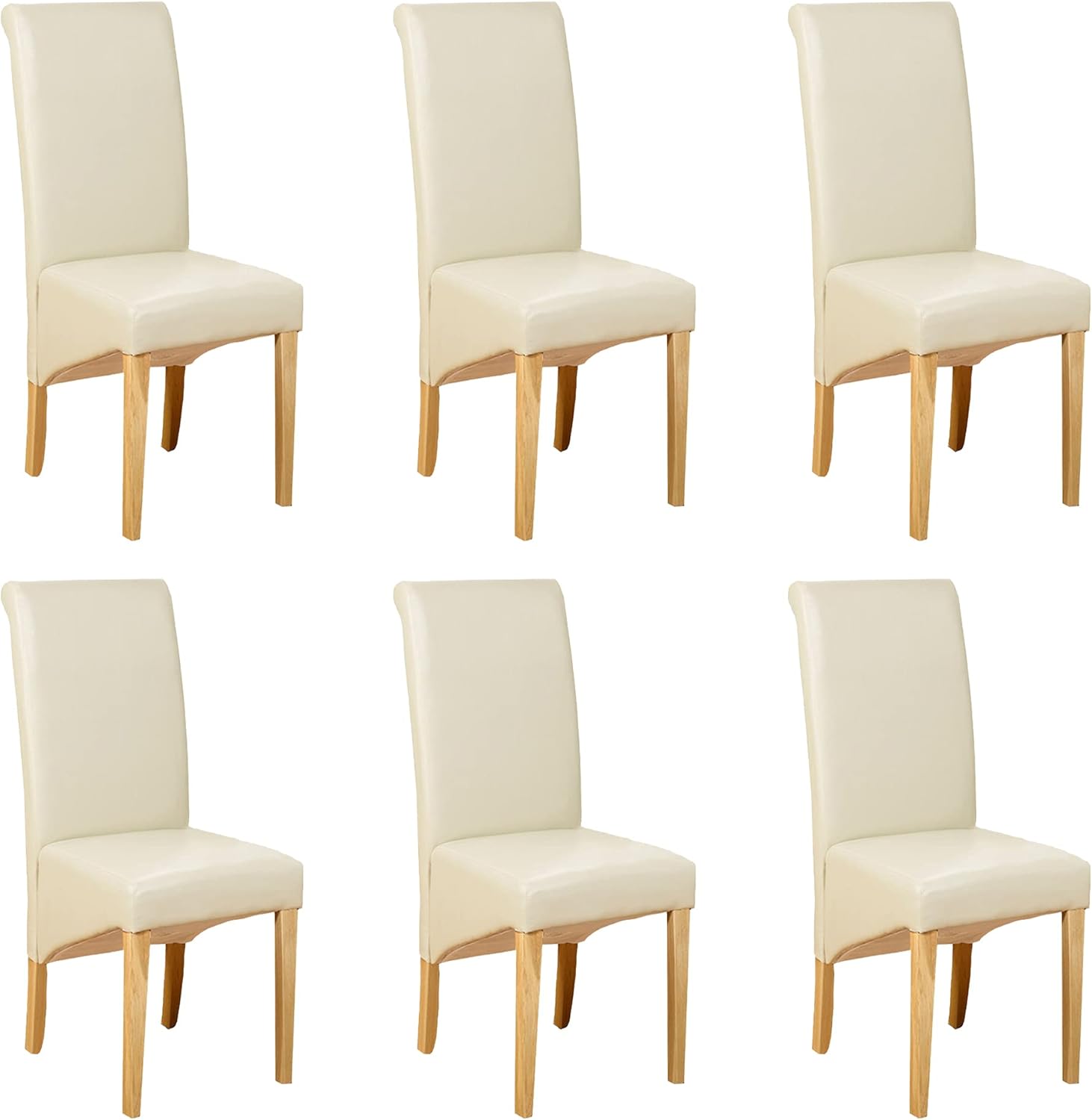 1home Set of 6 Faux Leather Dining Chairs Roll Top High Back with Solid ...