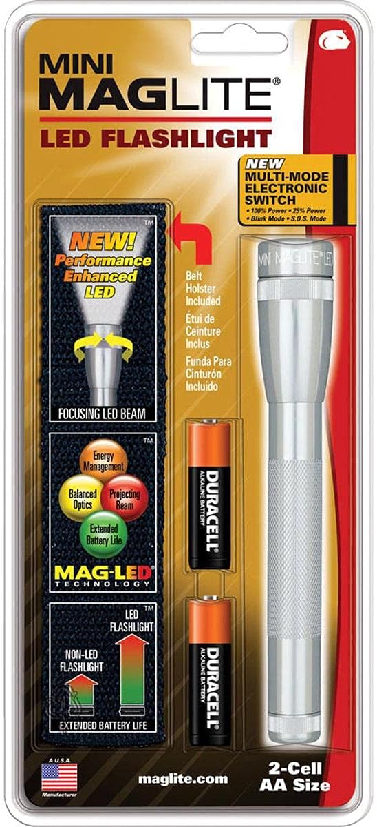 Amazon.com: Maglite Mini LED 2-Cell AA Flashlight with Holster, Silver ...