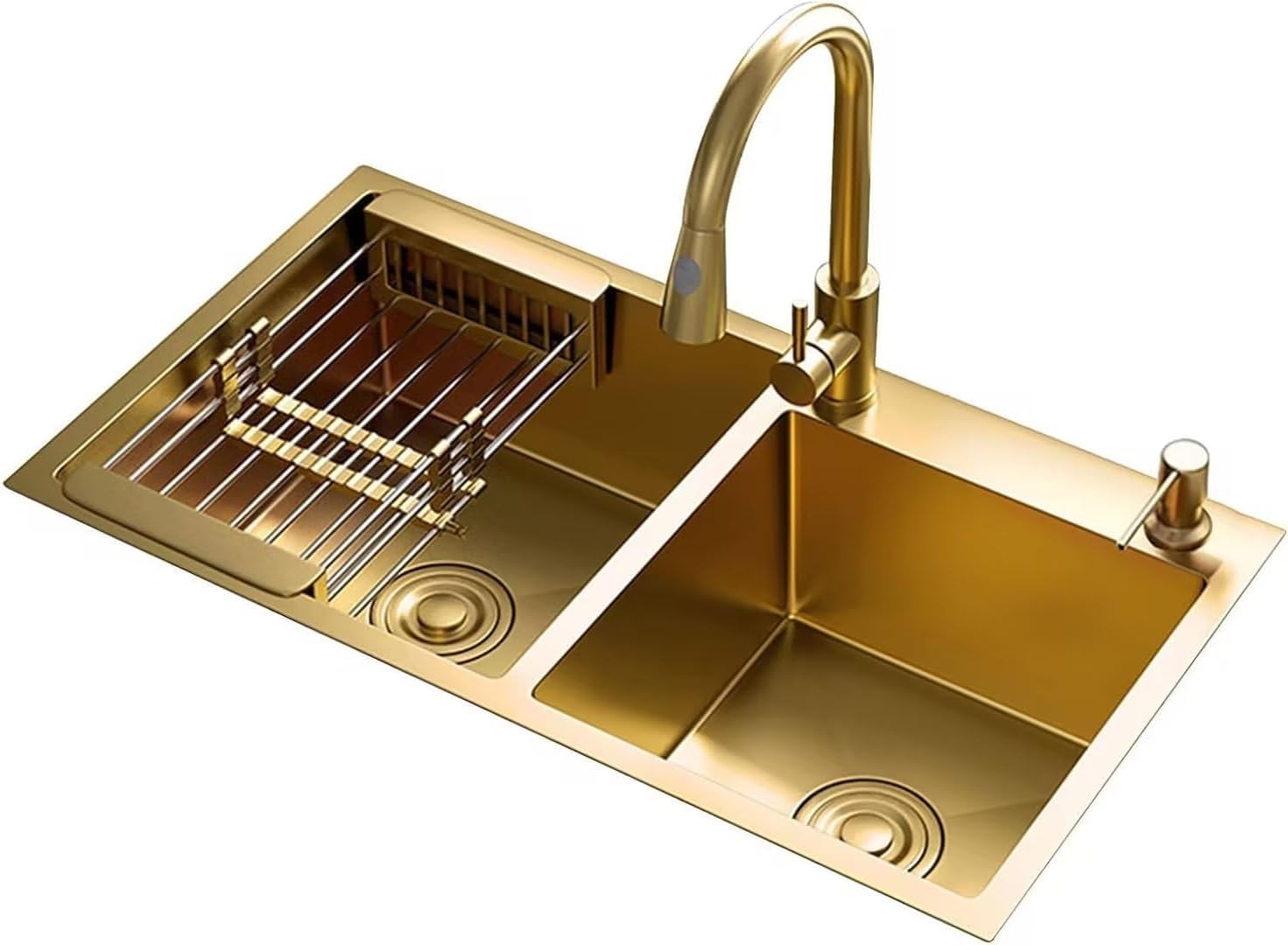 Amazon.com: JINGTAO Home Kitchen Double Sink Handmade Double Sink 21CM ...