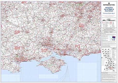 Hampshire, East Dorset And Isle Of Wight Postcode Sector Wall Map ...