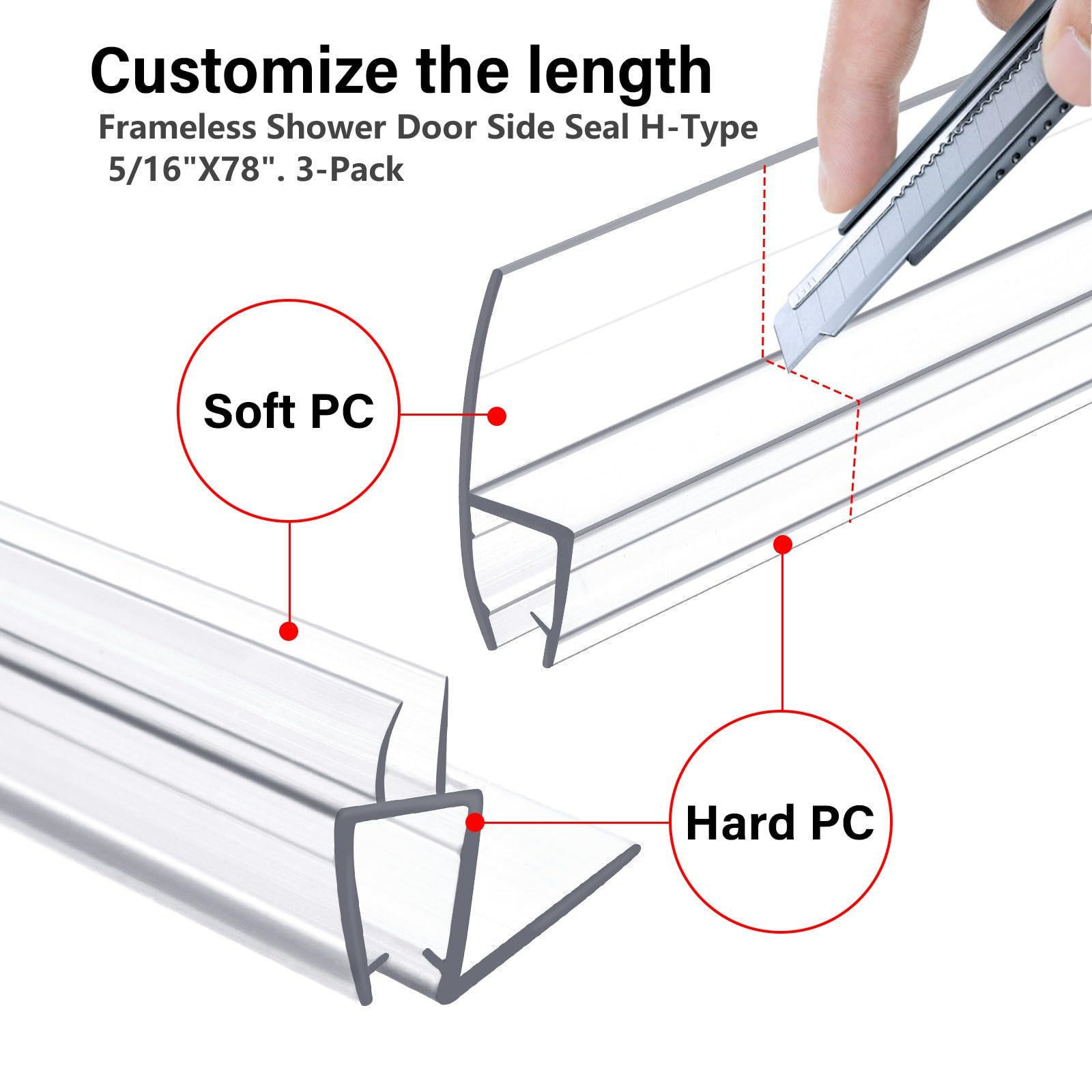 Snapklik.com : Shower Door Bottom&Side Seal Set 3PCS, 78"