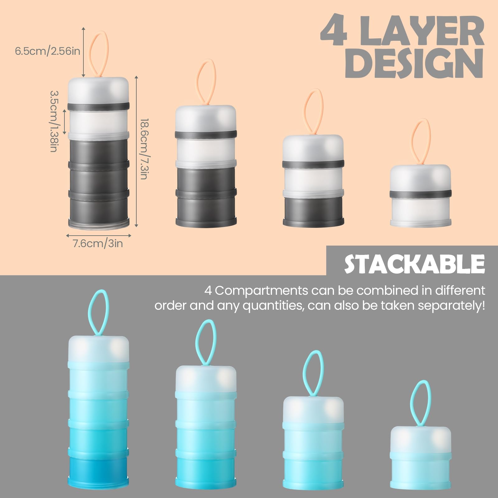 Snapklik.com : 6 Pcs Baby Stackable Formula Dispenser Colorful Milk ...