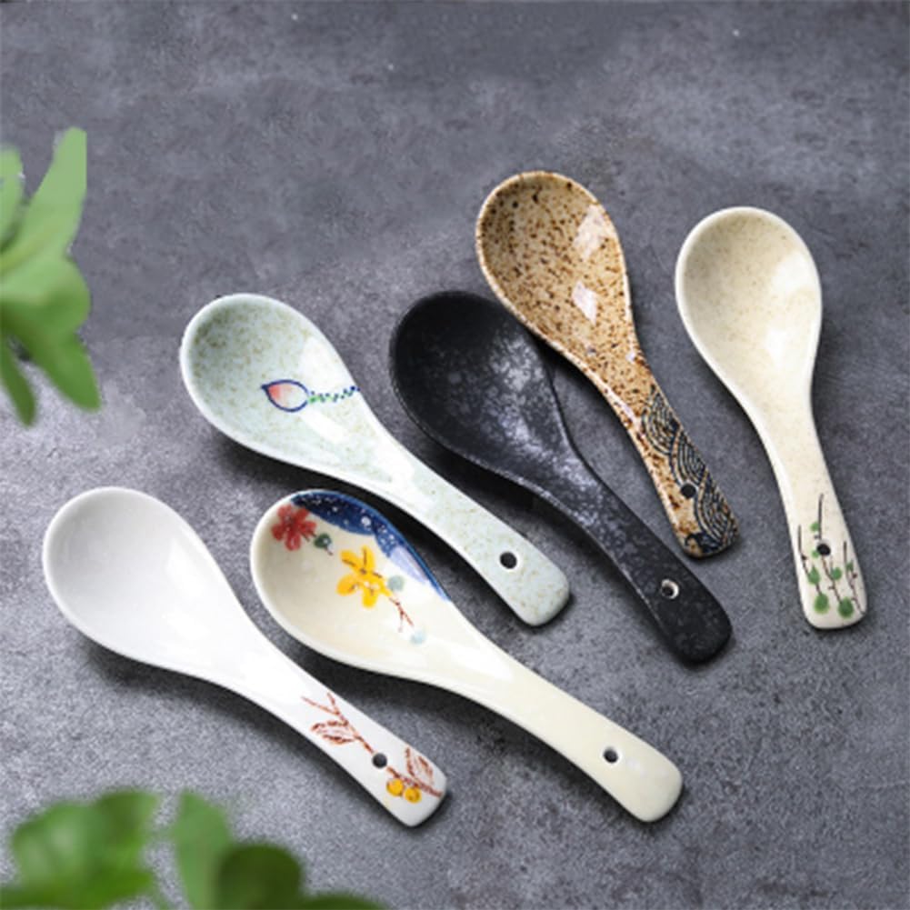 Amazon.com: 6 Pieces Asian Soup Spoons, Chinese Japanese Serving Spoon ...