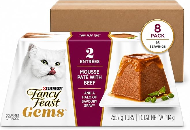 Fancy Feast Gems Wet Cat Food, Mousse Paté with Beef - 2 x 57g Tub (8 ...