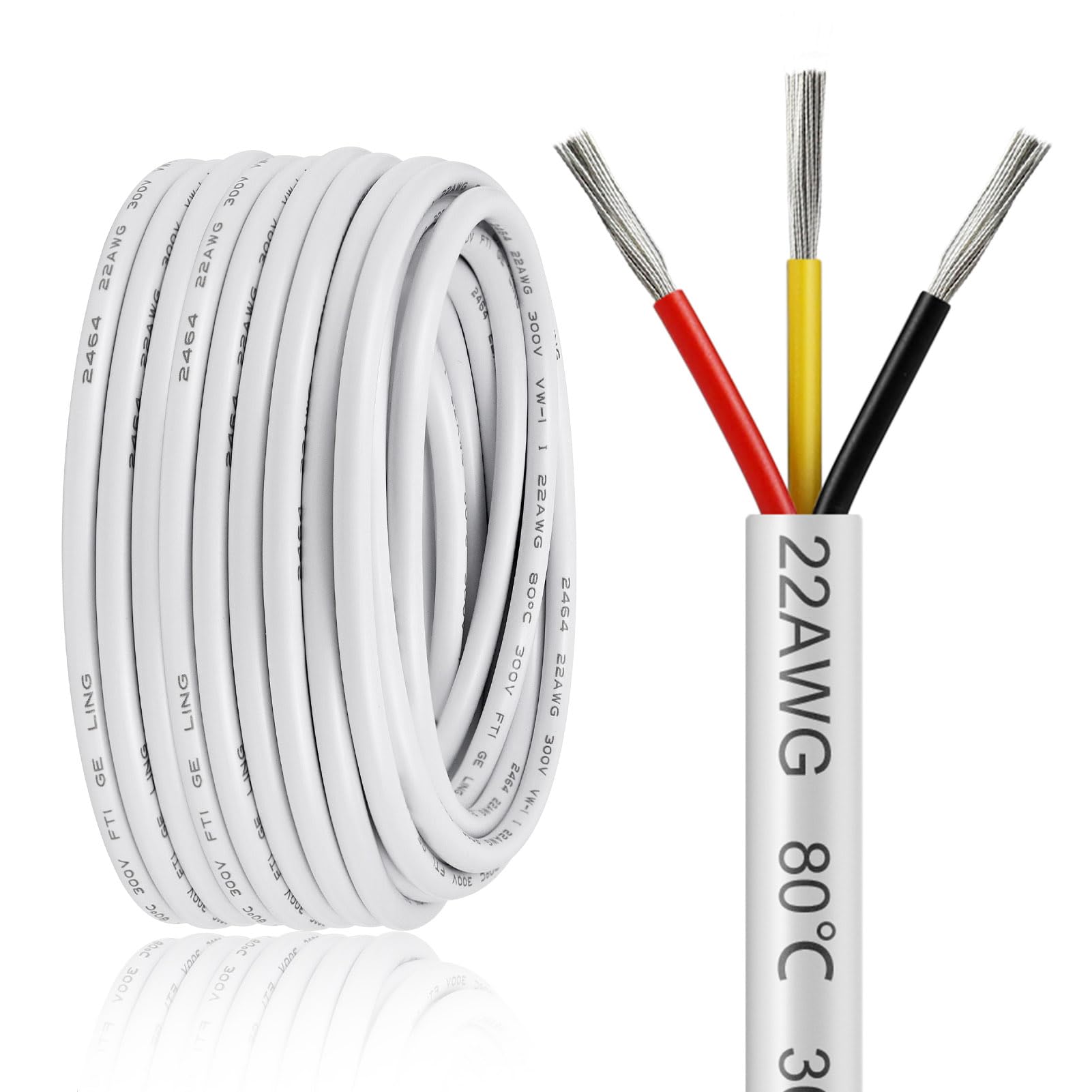 100FT 22 Gauge Wire 3 Conductor, 22AWG Electrical Wire, 22/3 Oxygen ...