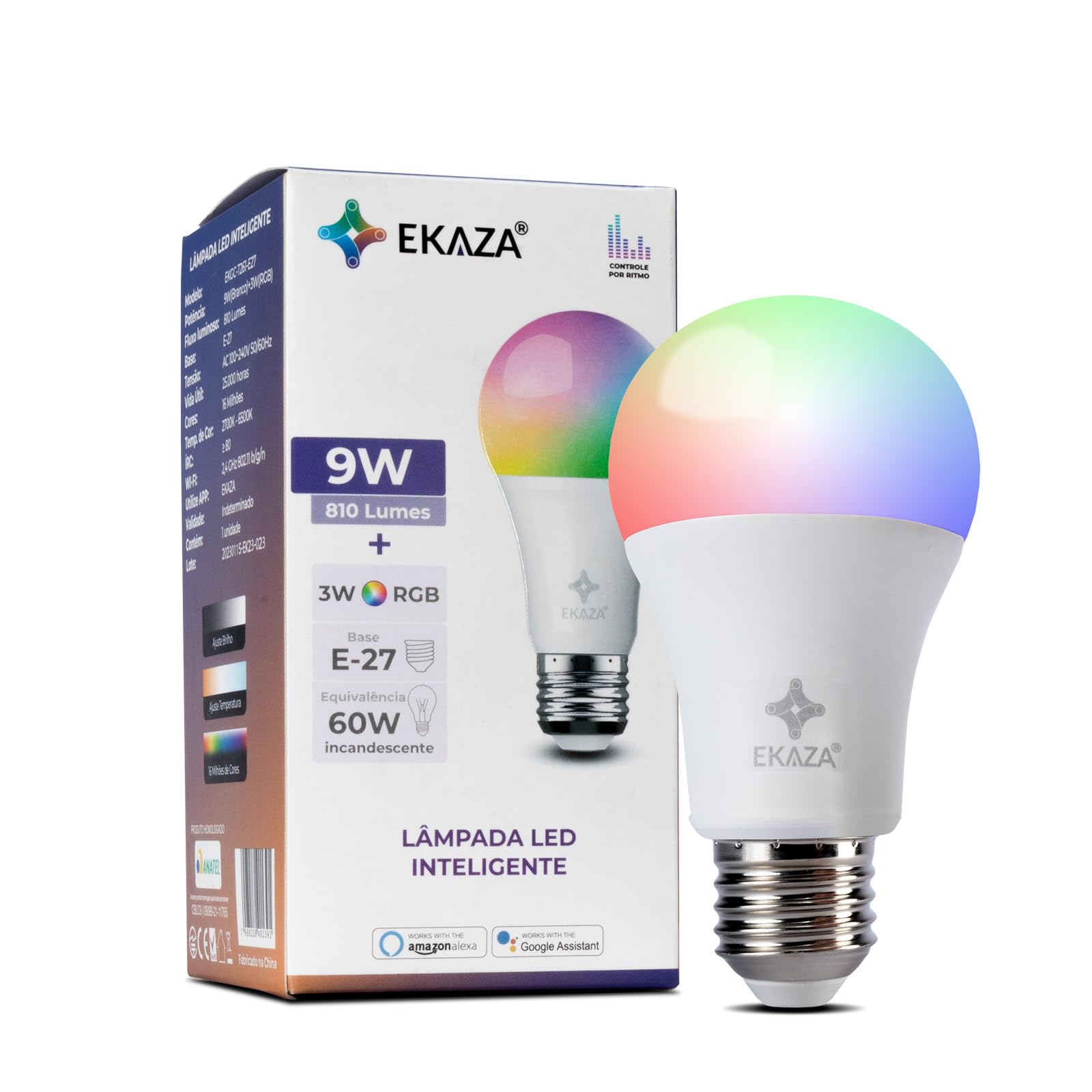 EKAZA Lâmpada Inteligente RGB, 16 milhões de cores, Wi-Fi, Compatível ...