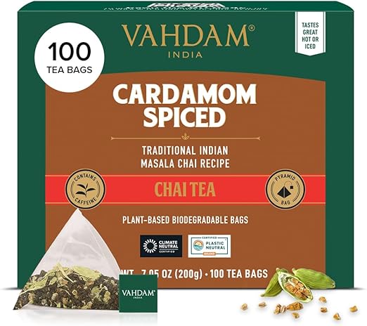 Amazon.com: VAHDAM, Cardamom Masala Chai Tea Bags (100 Count) Non GMO ...
