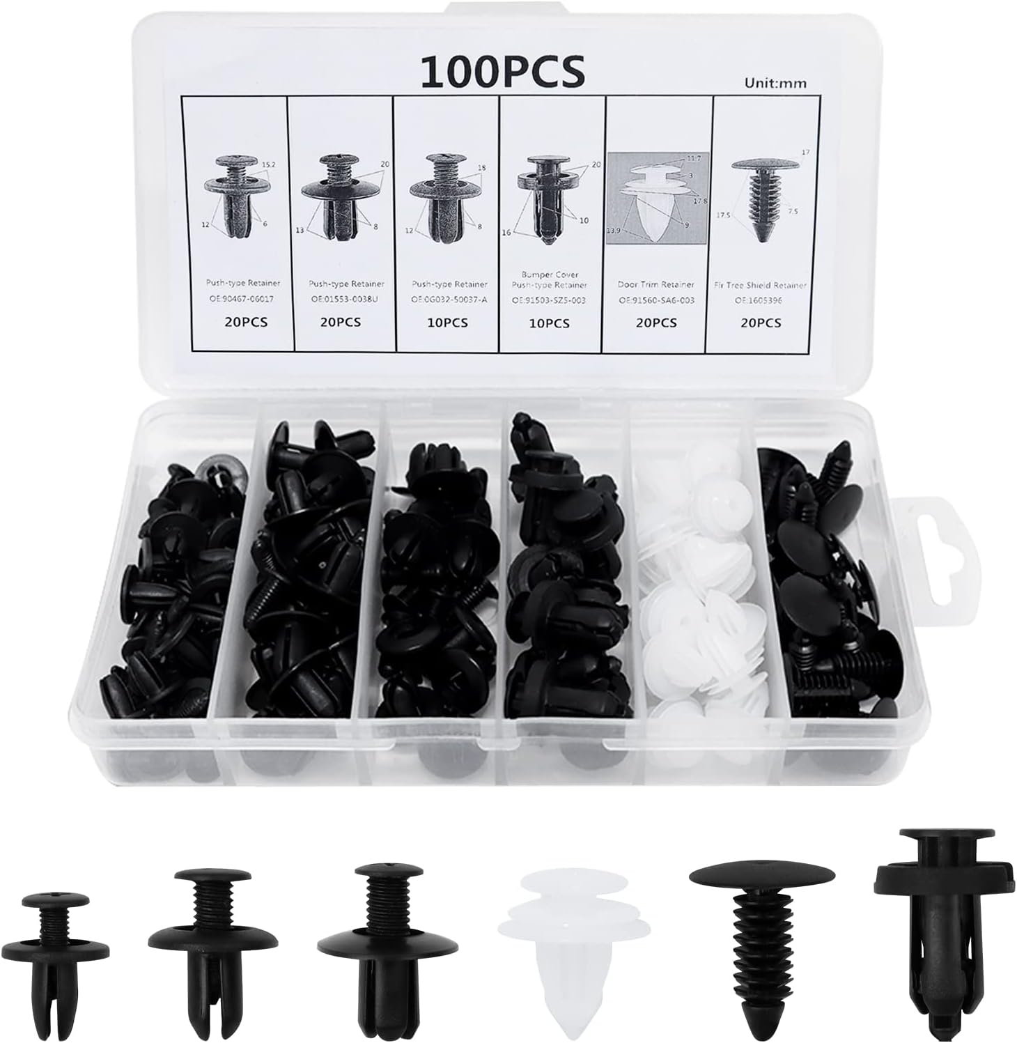 JatilEr 100 Pcs Car Body Trim Clips, Plastic Rivet Fasteners Universal ...