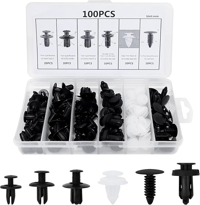 JatilEr 100 Pcs Car Body Trim Clips, Plastic Rivet Fasteners Universal ...