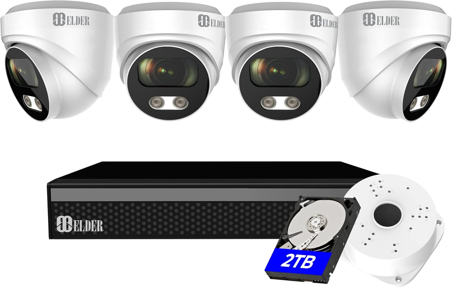 Elder 4K Security Camera System 8MP, 8Ch PoE NVR 4-Camera Surveillance ...