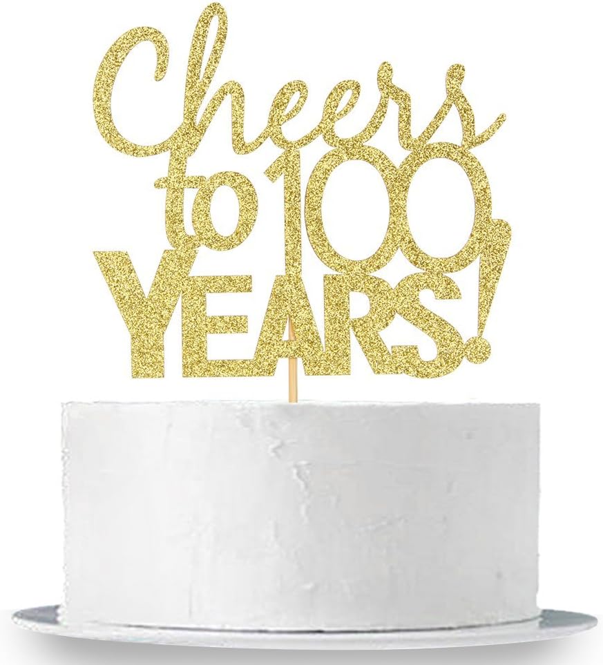 Amazon.com: INNORU Cheers to 100 Years Cake Topper - Gold Glitter 100th ...