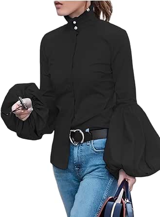 UOOZEE Button Down Shirts for Women, Dressy Casual Long Sleeve Blouses ...