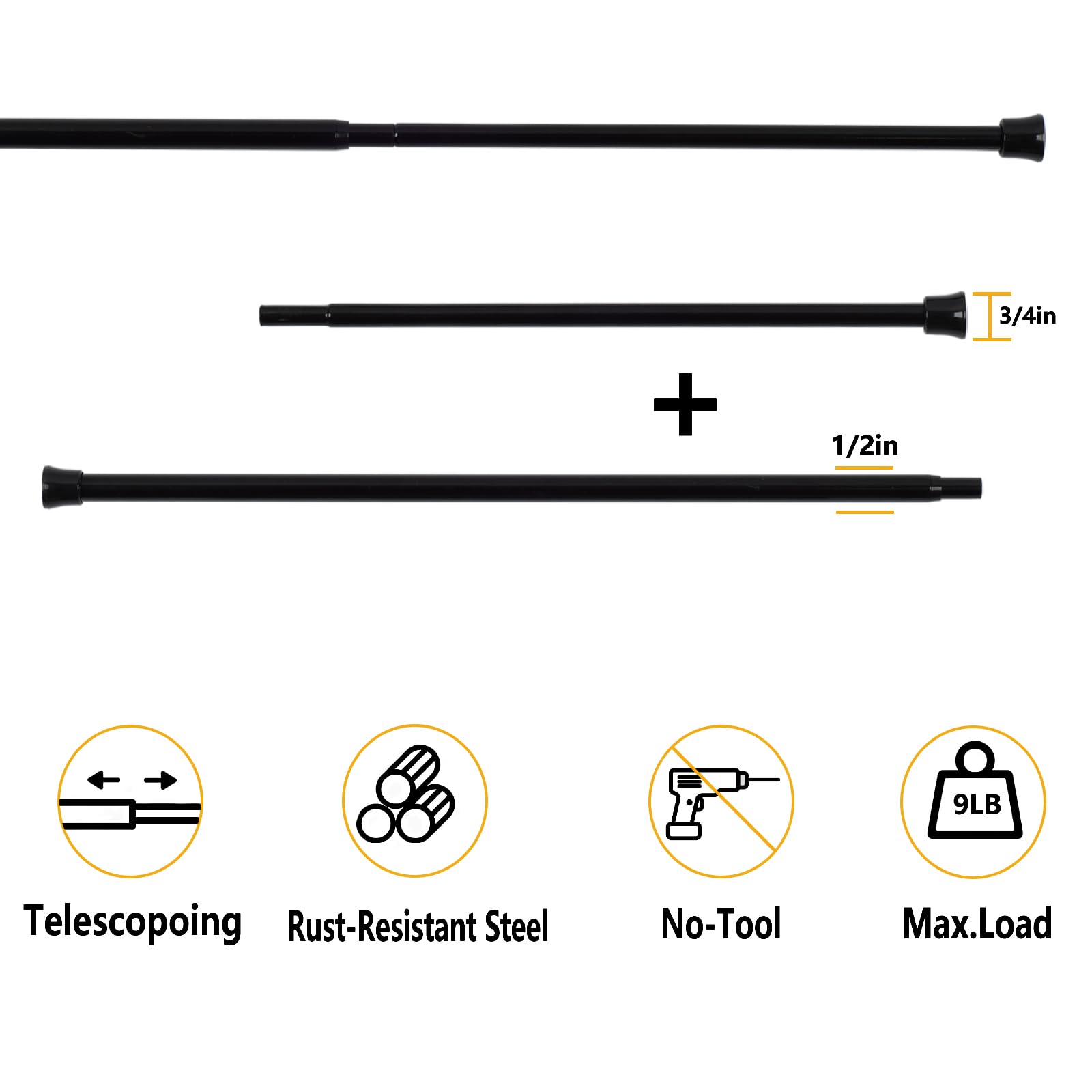 Snapklik.com : KXLife 4Pcs Tension Curtain Rod Adjustable 28-40 Inch ...