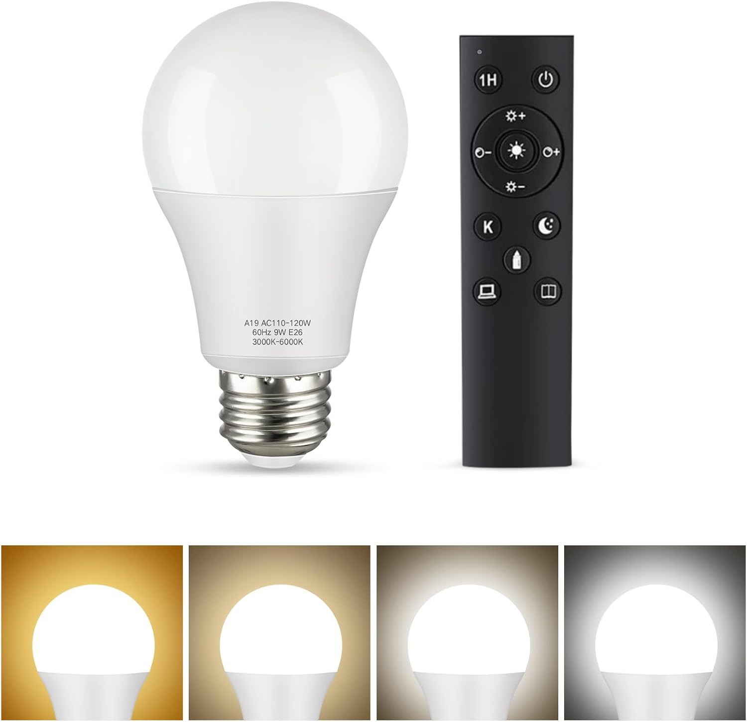 OUTON A19 LED Light Bulb with Remote Control, Efficient 9W LED Bulb ...