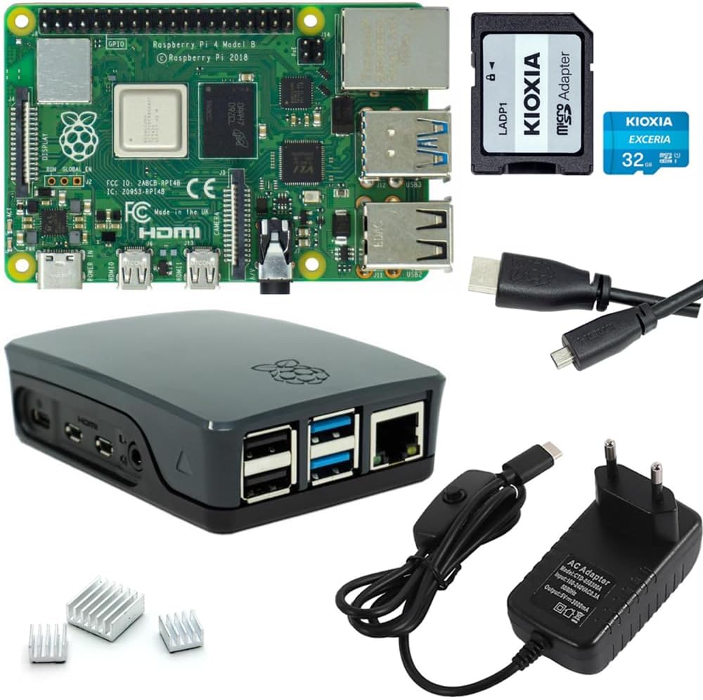 Raspberry Pi 5 8GB Starter-Kit/USB-C 45W Netzteil/Gehäuse mit Lüfter ...