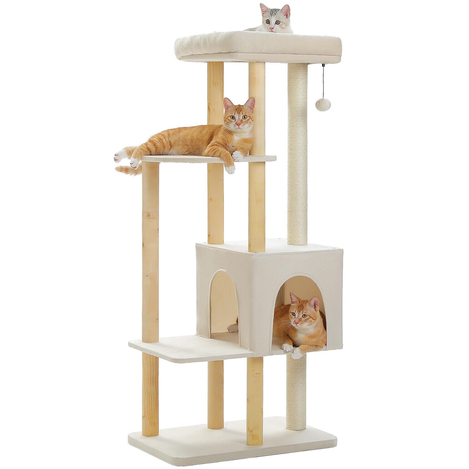 Amazon.com : PAWZ Road Large Cat Tree, 53 Inches Modern Wooden Cat ...